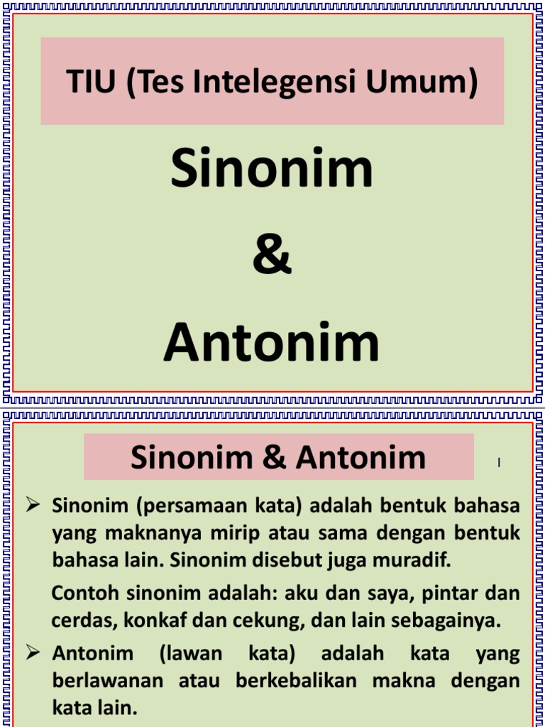 KATA SINONIM DAN ANTONIM | PDF