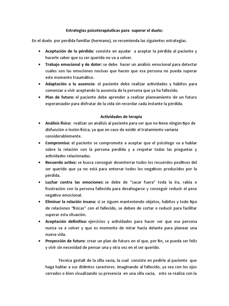 Estrategias Psicoterapéuticas Para Superar El Duelo Pdf Las