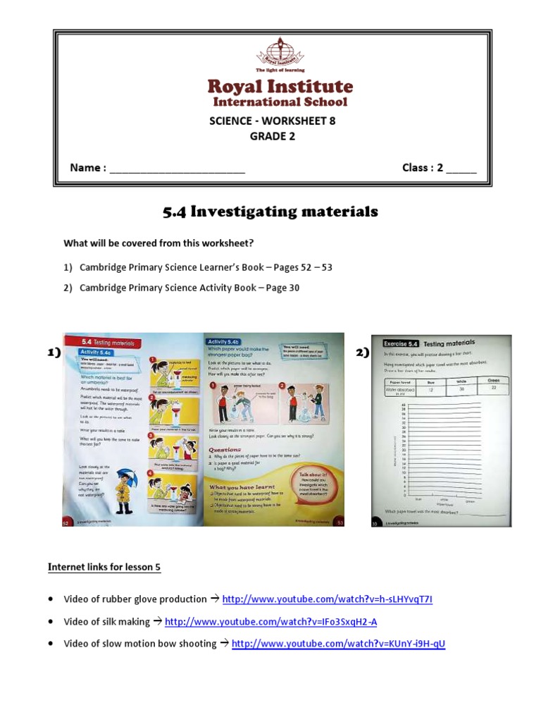 Science Worksheet 8 | PDF | Materials