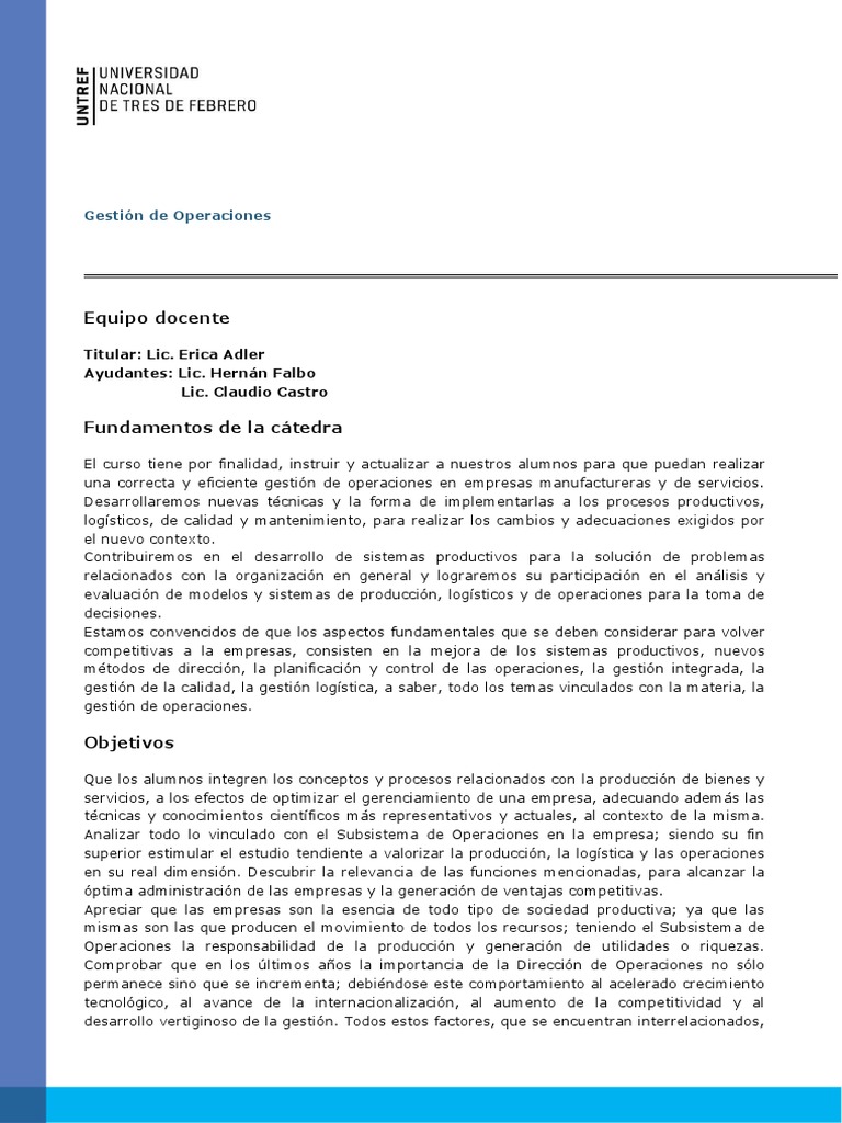 Programa Gestion de Operaciones | PDF | Logística | Calidad (comercial) Programa Gestion de Operaciones | PDF | Logística | Calidad (comercial)