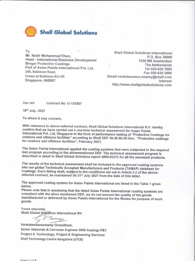 Asian Paints Approval Letter Signed - 19th July 22 | PDF