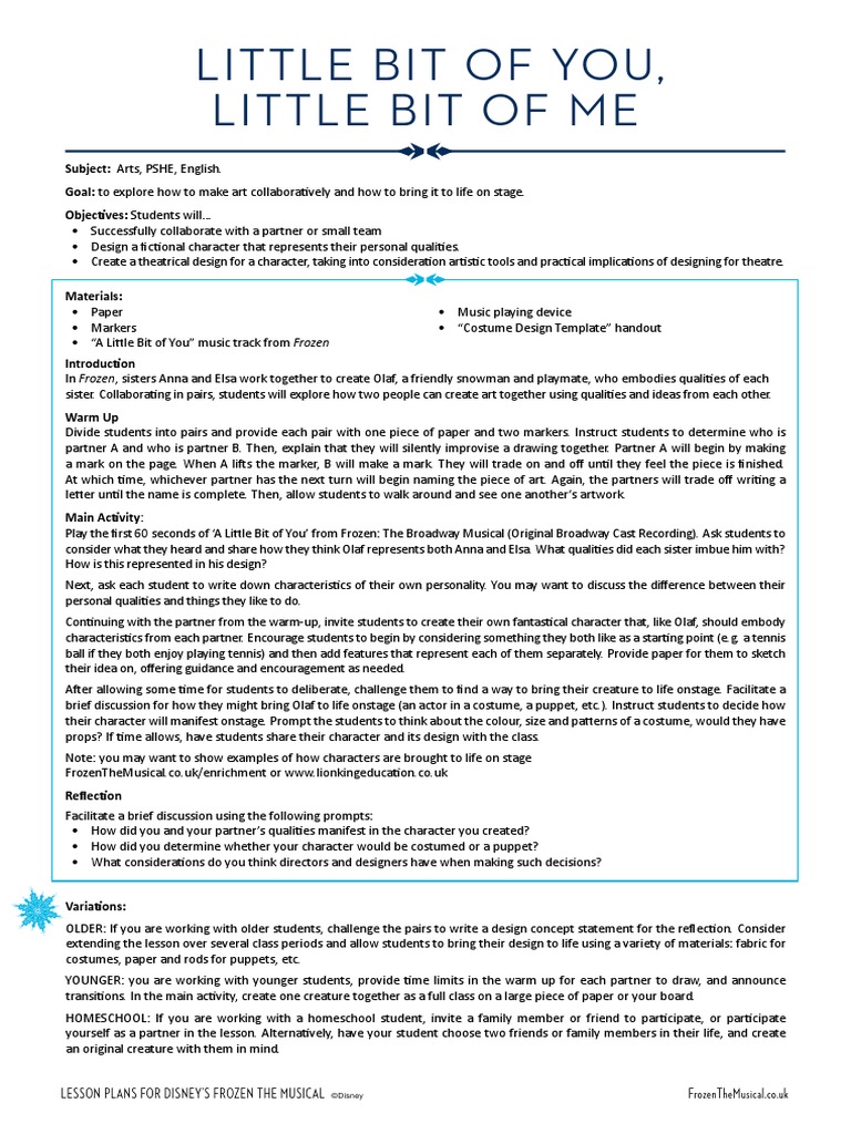 Frozen Lesson Plans Little Bit of You | PDF | Thought | Design