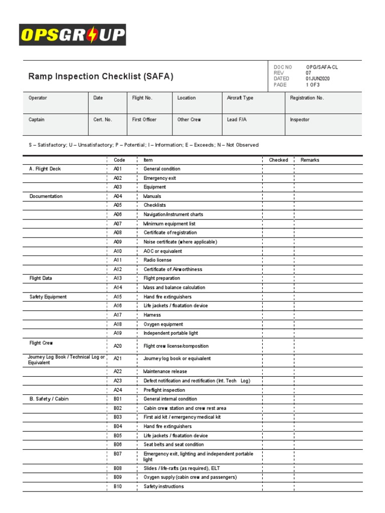 SAFA Ramp Checklist | PDF | Vehicles | Manufactured Goods