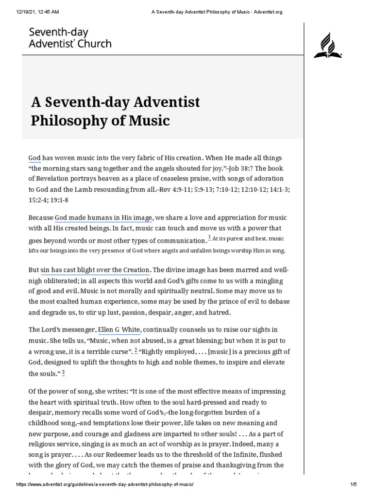 A Seventh-Day Adventist Philosophy of Music | PDF | Theology ...