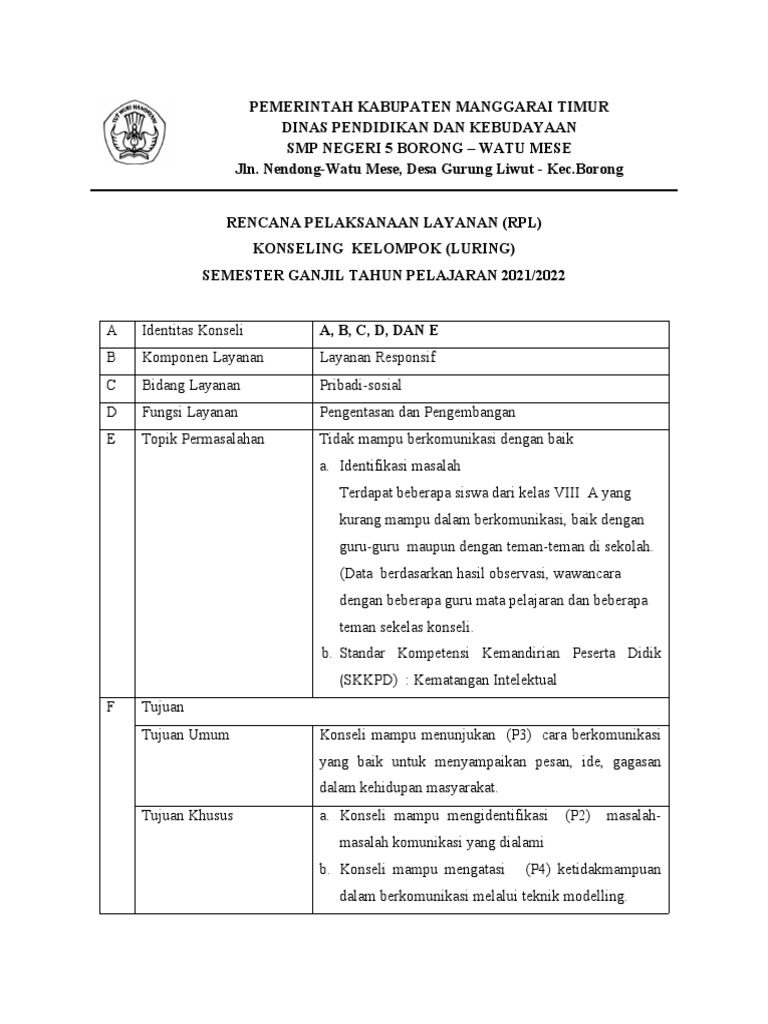 RPL Konseling Kelompok | PDF | Karier & Perkembangan