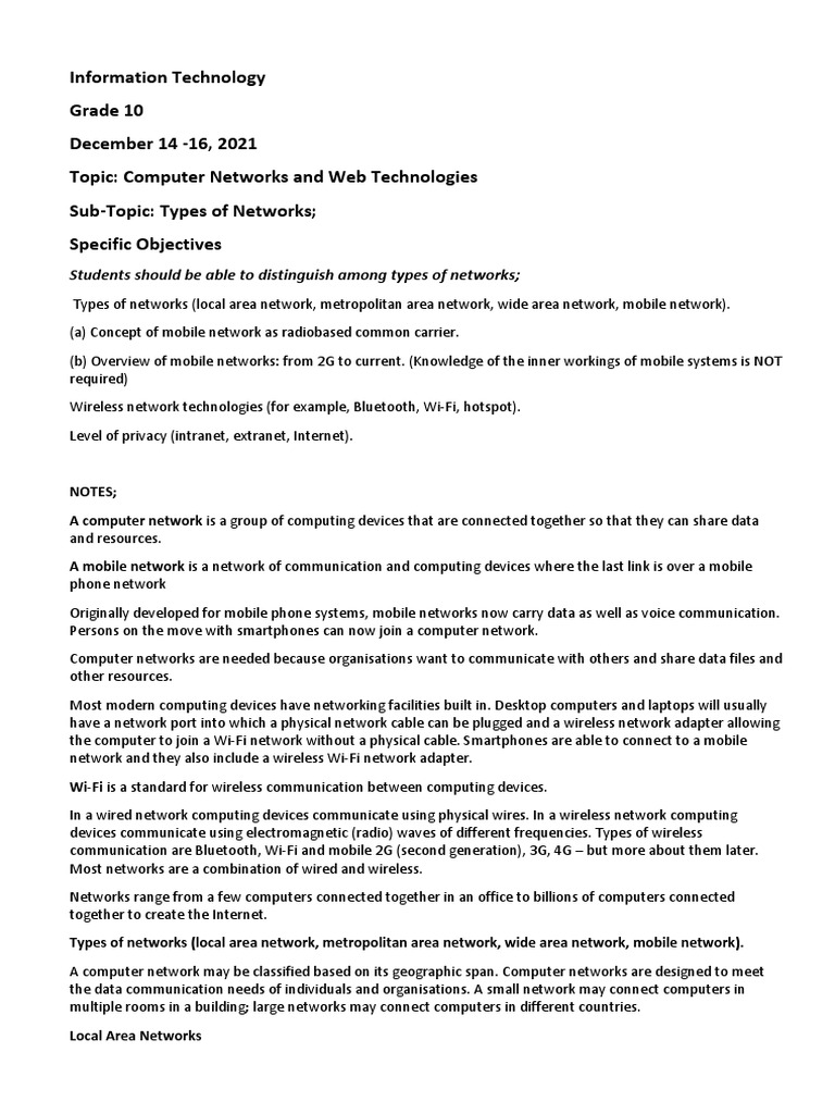 Information Technology Grade 10 December 14 - 16, 2021 Topic: Computer ...