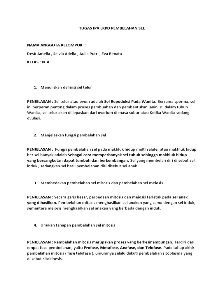 LKPD Pembelahan Sel Ipa | PDF
