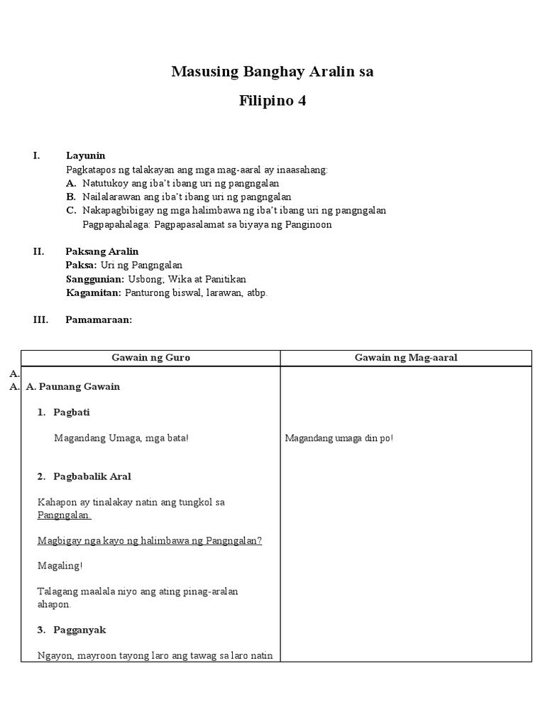 Banghay Aralin Sa Ilipino 4 | PDF