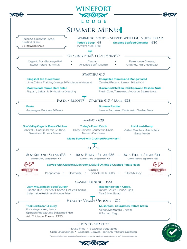 Wineport Summer Menu 2022 June W | PDF | Steak | Food Ingredients