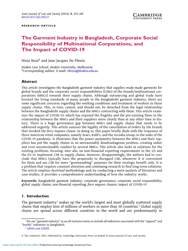 The Garment Industry in Bangladesh, Corporate Social Responsibility of Multinational ...
