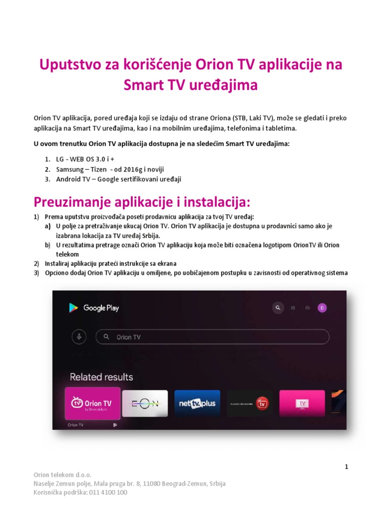 OrionTV SmartTVuredjaji Uputstvo Za Korisnike | PDF