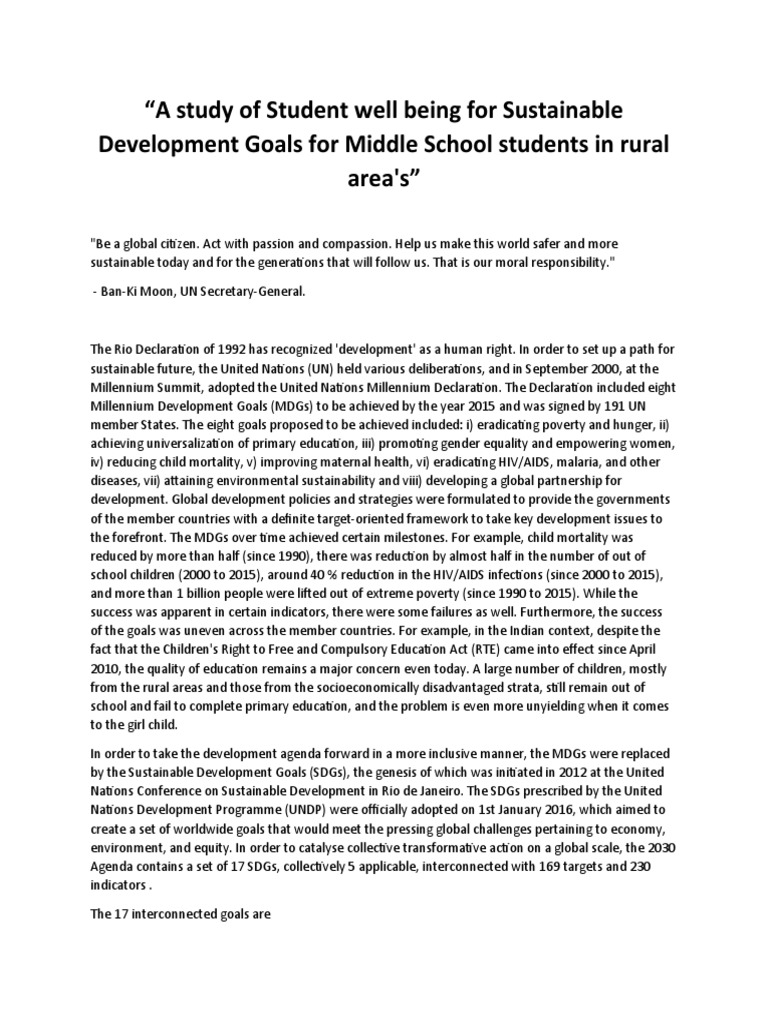 A Study of Student Well Being For Sustainable Development Goals For ...
