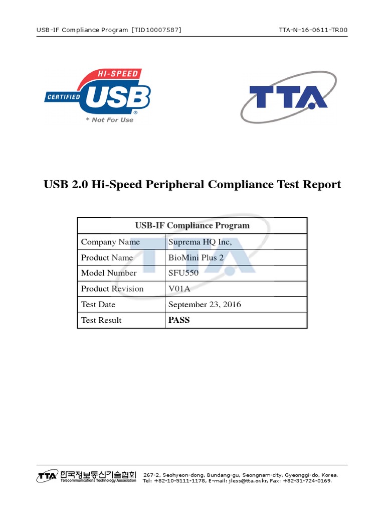 BioMini Plus 2 - USB - IF - TestReport | PDF | Usb | Telecommunications