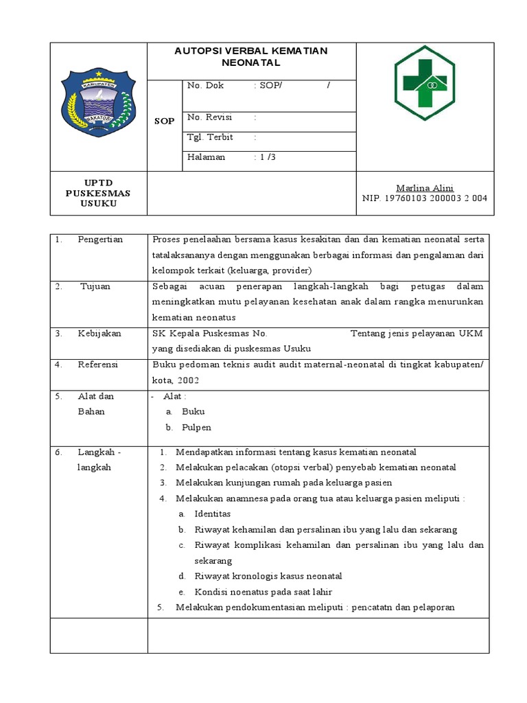 Autopsi Verbal Kematian Neonatal | PDF