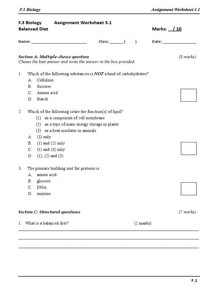 F3 Assignment 3.1 - Balanced Diet | PDF | Biology | Lipid