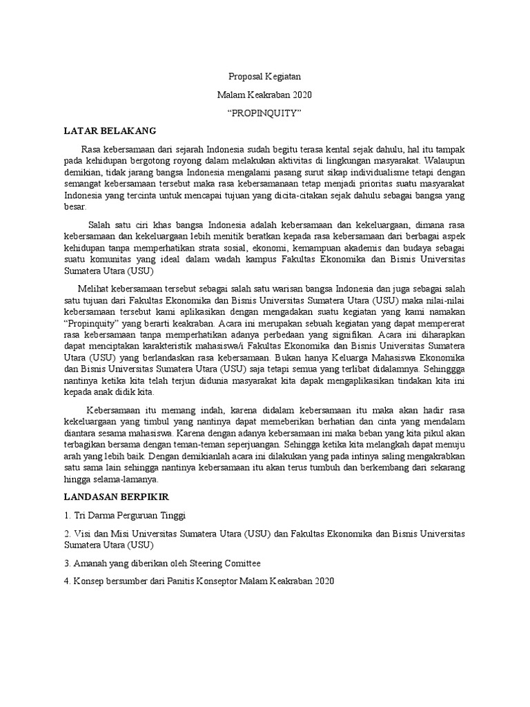 Malam Keakraban 2020: Propinquity USU | PDF