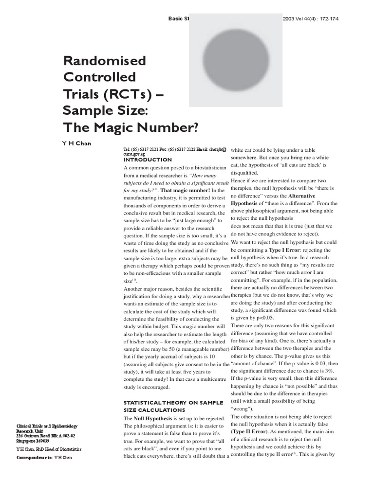 Randomised Controlled Trials (RCTS) - Sample Size. The Magic Number | PDF | P Value ...