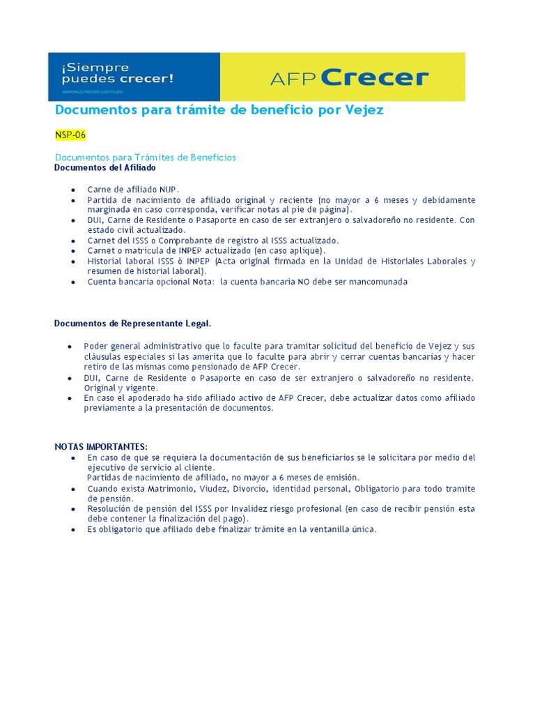 Lista de Documentos Requeridos Vejez - Cliente | PDF | Pensión