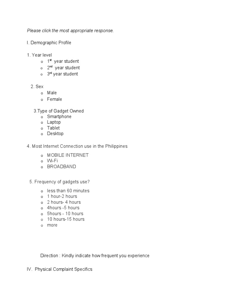 Questionnaire Excessive Use of Gadgets | PDF