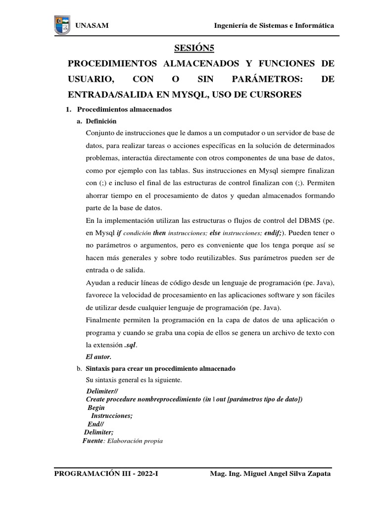 Procedimientos Almacenados en MySQL | PDF | Mi sql | Lenguaje de ...