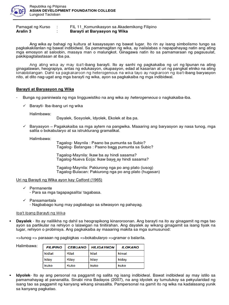 Fil 11 - Aralin 3 | PDF