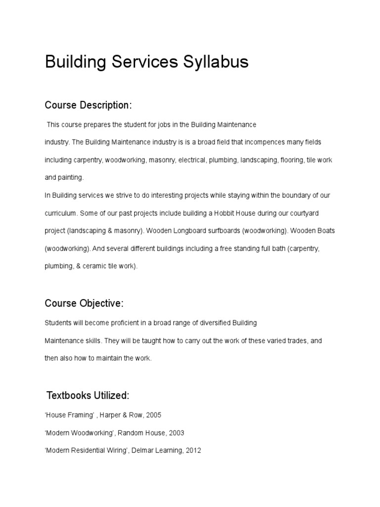 Building Services Course Overview | PDF | Home & Garden