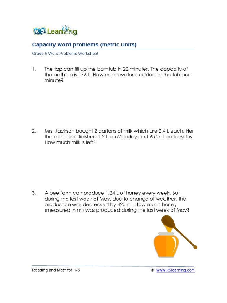 Capacity Word Problems B | PDF | Cooking, Food & Wine