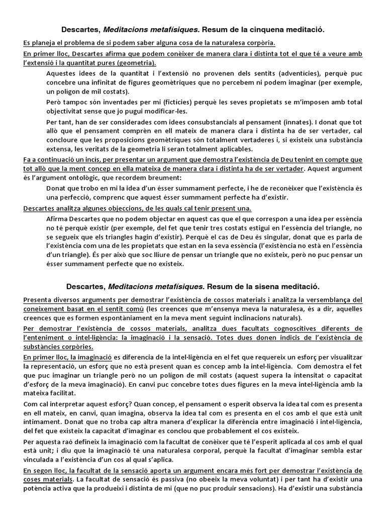 Descartes, Resum Meditacions 5 I 6 | PDF