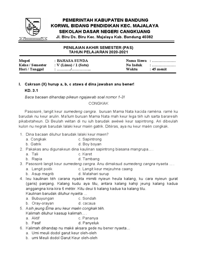 Master Soal B. Sunda Kelas 5 | PDF