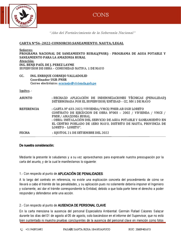 Carta 39 Rechazo Penalidad | PDF