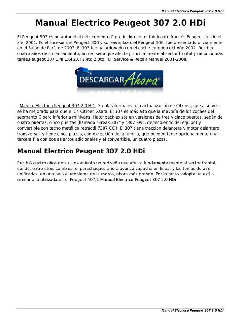 Manual Electrico Peugeot 307 2.0 HDi | PDF