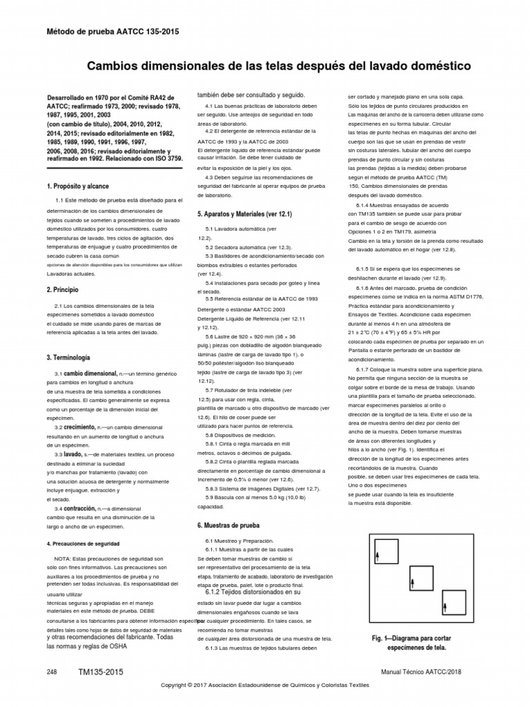 AATCC 135 Esp | PDF | Medición | Temperatura