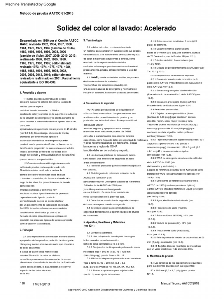 AATCC 61 Solidez Al Lavado Esp | PDF | Textiles | Blanqueador