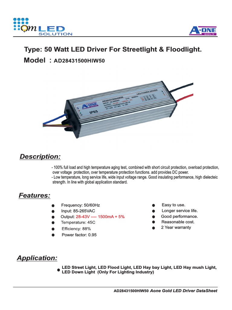 50 Watt Led Driver | Download Free PDF | Power Supply | Electric Power