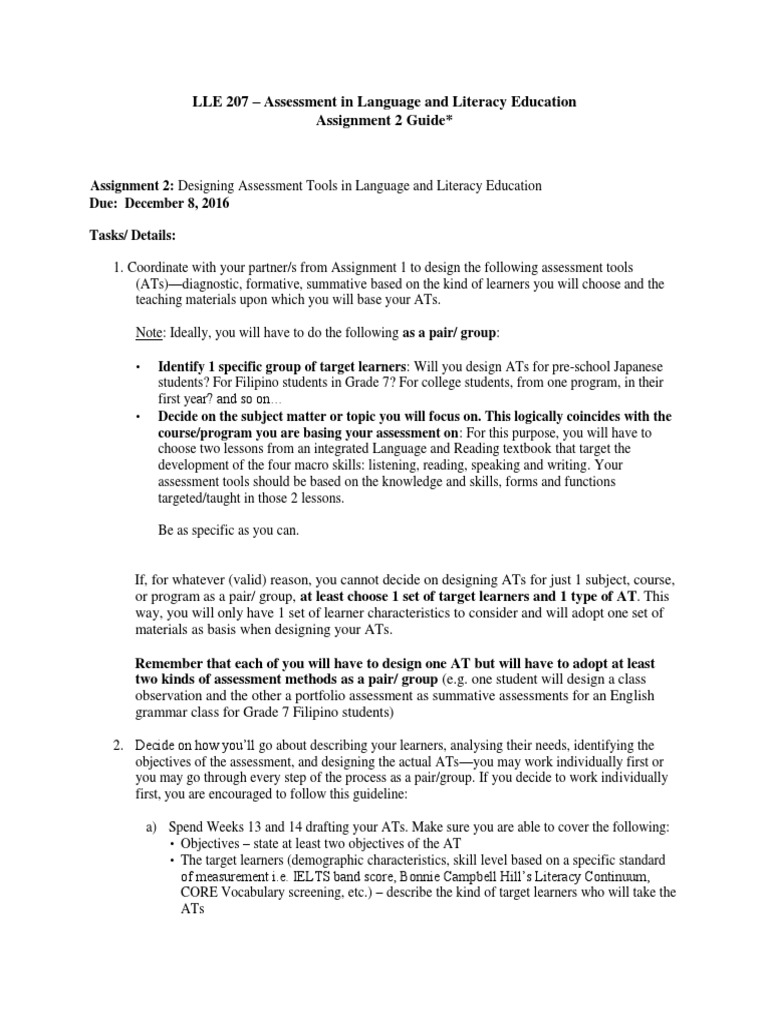 Assignment 2 Guide B Pdf Educational Assessment Cognition