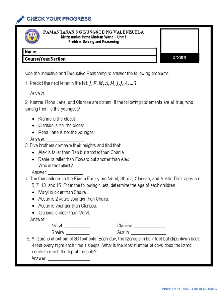 Problem Solving and Reasoning: An Analysis of Inductive and Deductive Logic Questions | PDF | Quiz