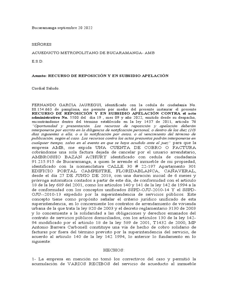 Modelo de Recurso de Reposicion | PDF | Propiedad | Economias