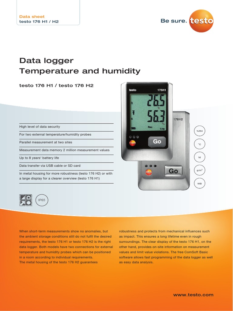 Testo 176 H1 H2 Data Sheet | PDF | Calibration | Humidity