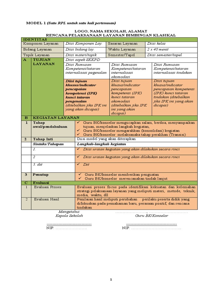Contoh Model RPL BK Baru 1 LEMBAR | PDF | Karier & Perkembangan