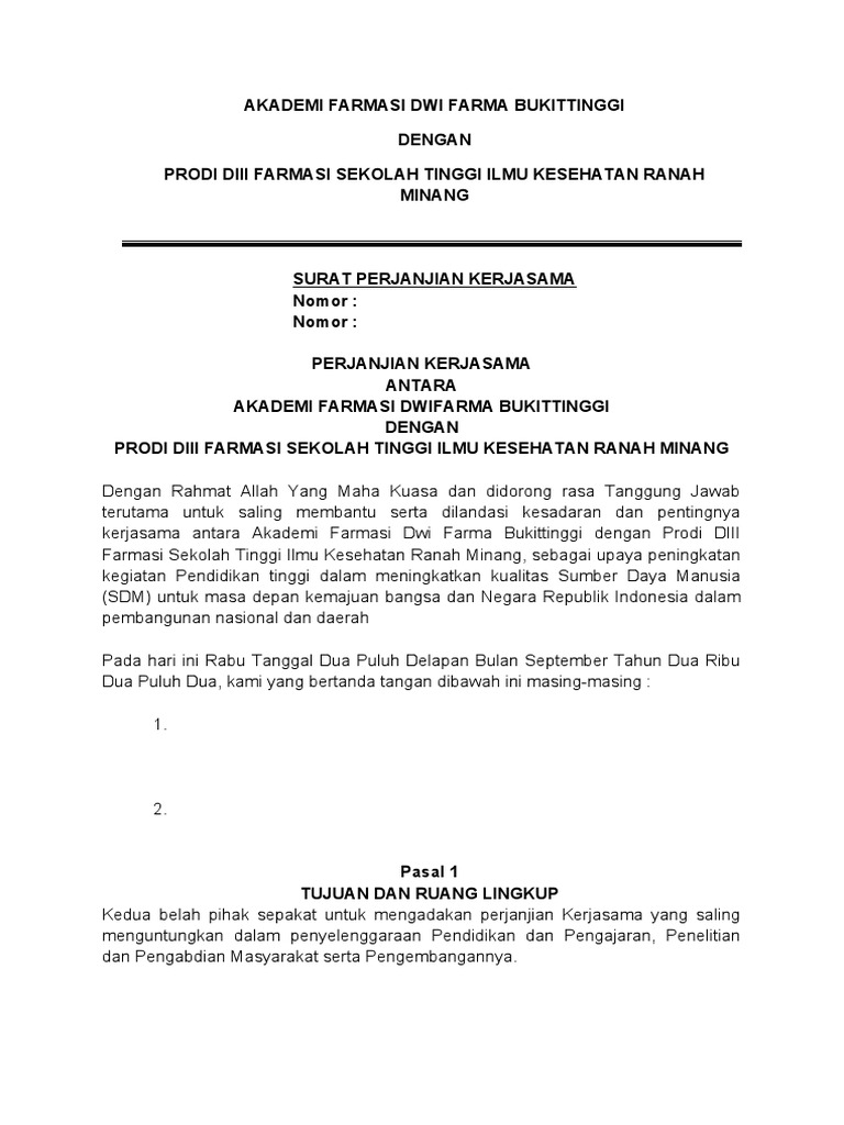 Kerjasama Akademi Farmasi Dwi Farma | PDF | Bisnis | Pengelolaan ...