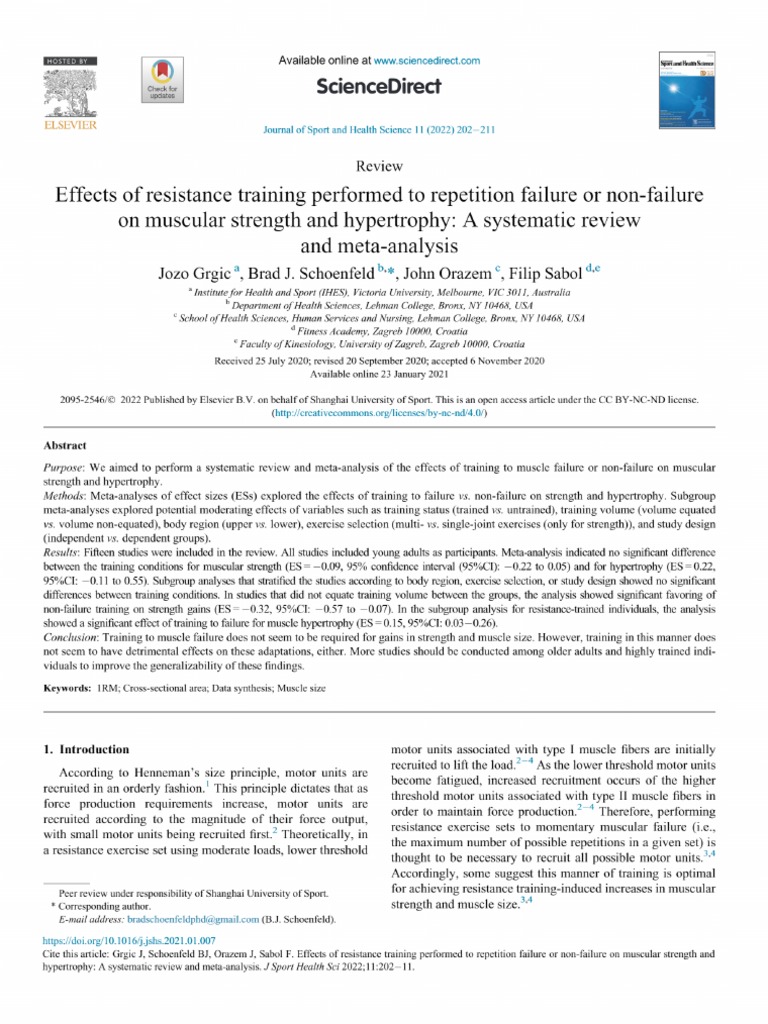 Effects of Resistance Training Performed To Repetition Failure or Non ...