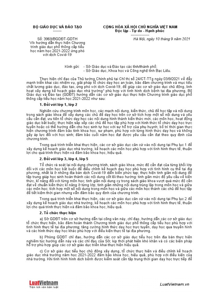 Cong Van Huong Dan 3969 BGDDT GDTH 2021 | PDF