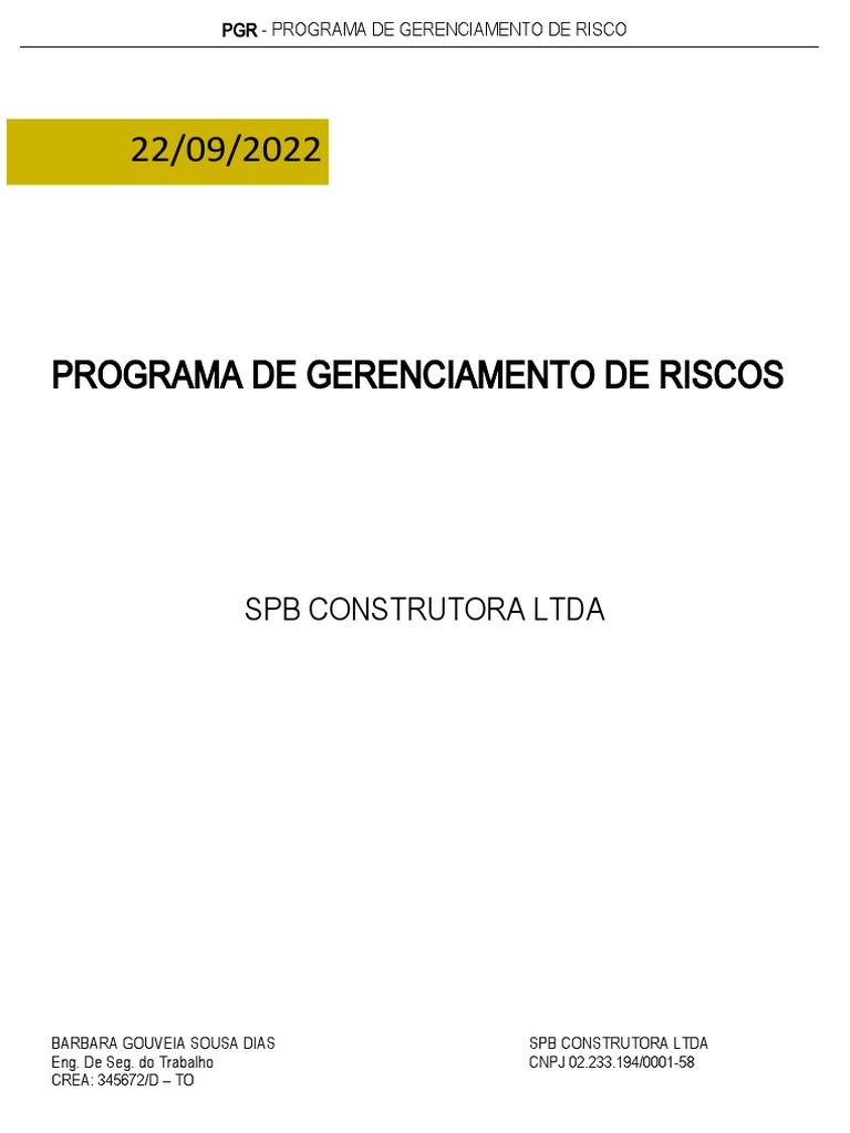 Modelo de PGR Programa de Gerenciamento de Riscos-1-1 | PDF | Primeiros ...