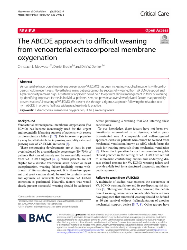 The ABCDE Approach To Difficult Weaning From Venoarterial ...