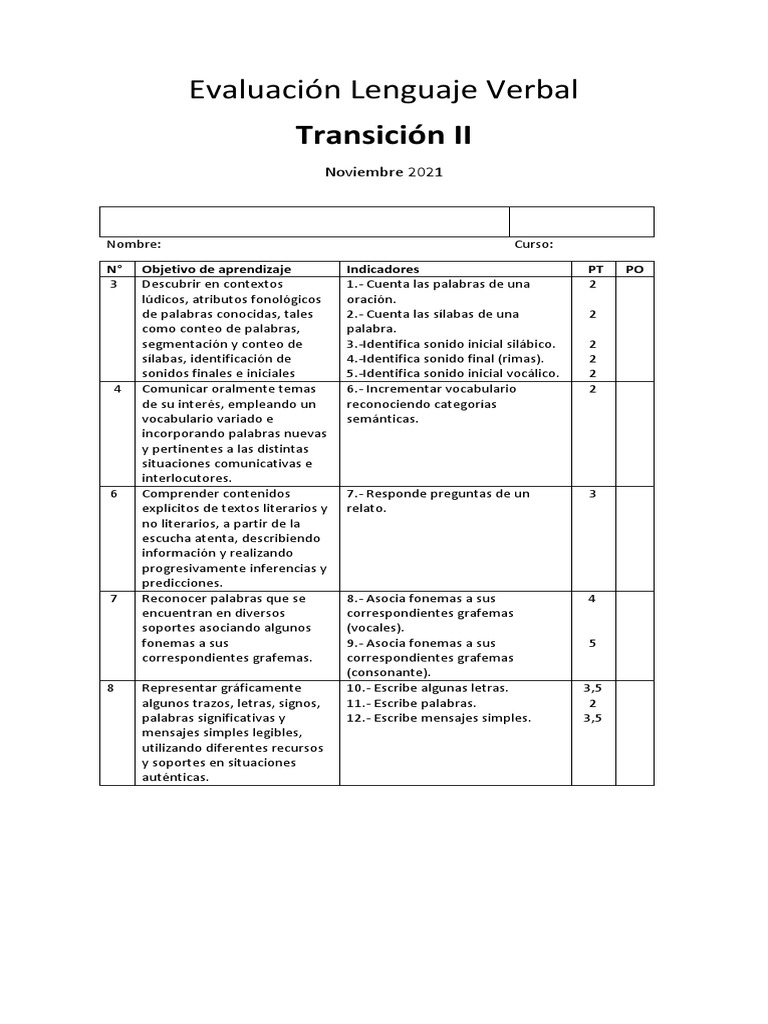 KINDER Cuadernillo Evaluacion Lenguaje Verbal | PDF | Palabra | Sílaba