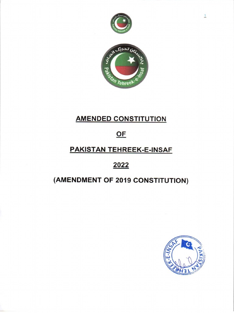 Amended Constitution of PTI Sep 2022 | PDF