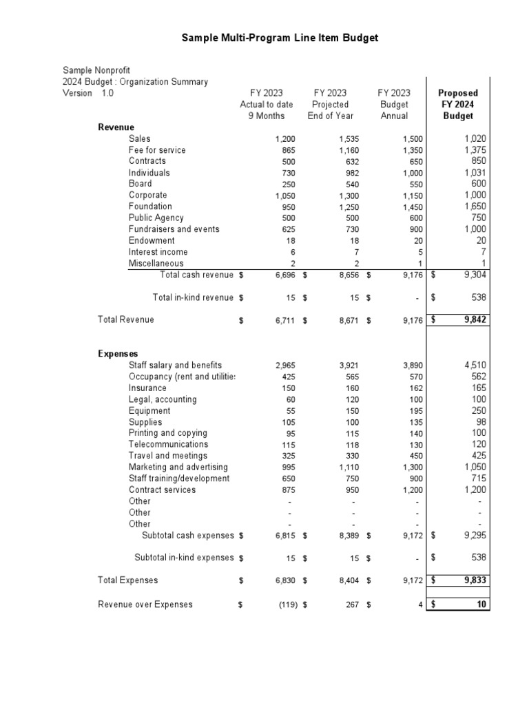 Non Profit Budget Template 11 | PDF | Revenue | Nonprofit Organization