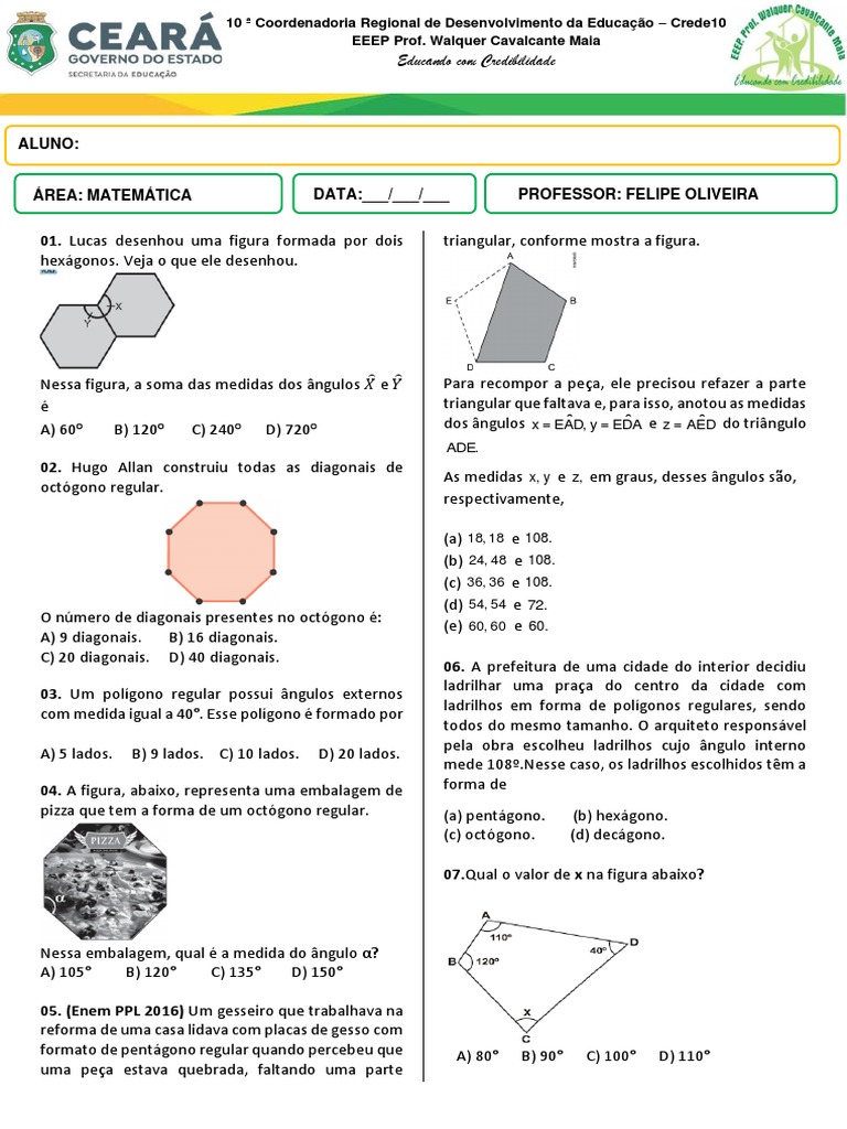 Polígonos Exercícios | PDF | Polígono | Triângulo