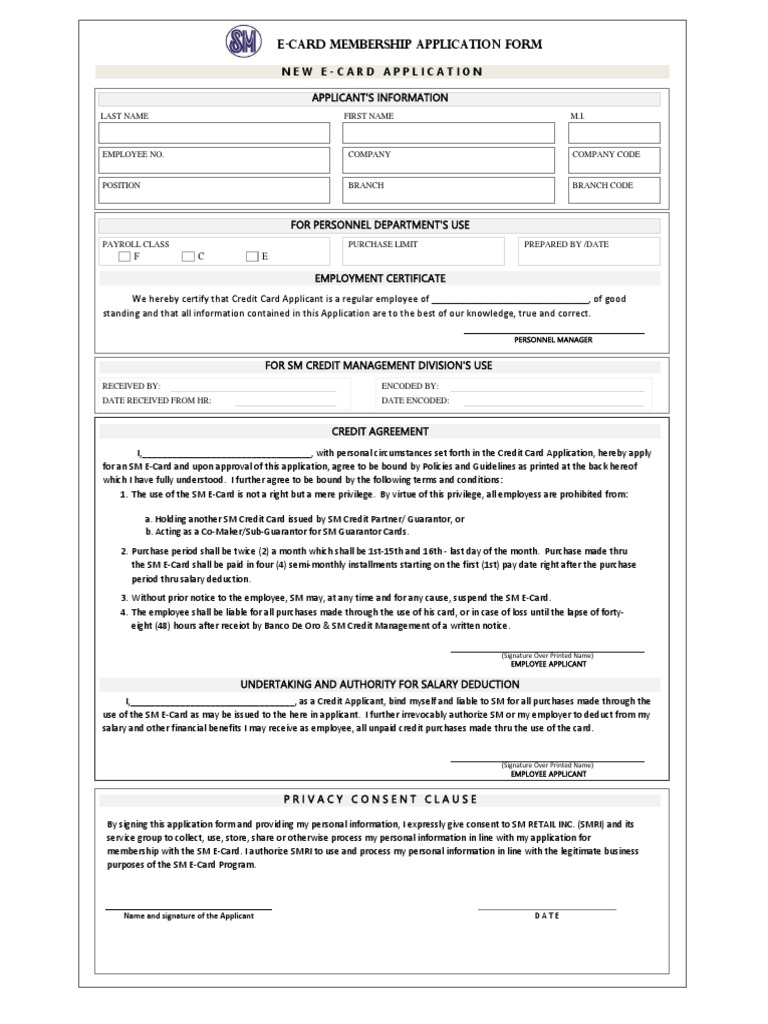 SM E-Card Form | PDF | Employment | Credit