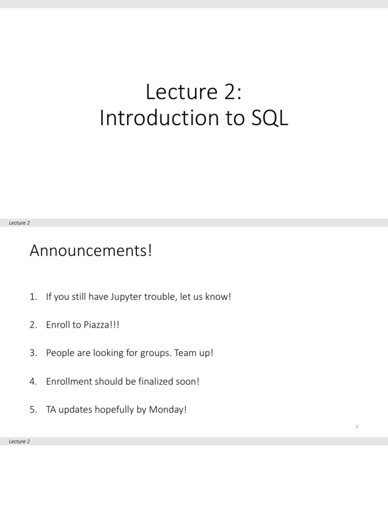 Lecture 2 Sql Pdf Relational Database Sql
